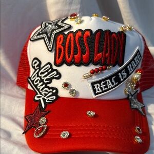 Accessories | Boss Lady Red And White Custom Trucker Hat | Poshmark